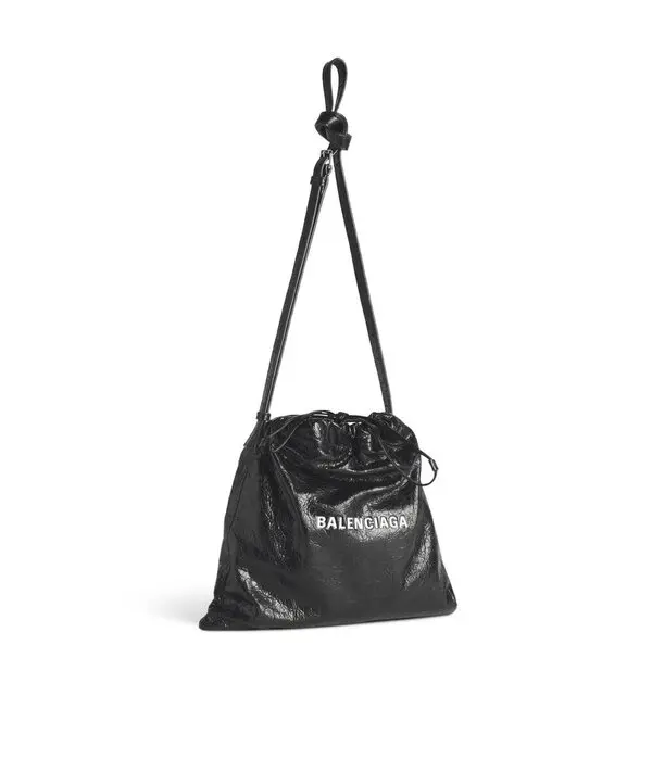 Balenciaga Logo Detailed Drawstring Shoulder Bag - Black
