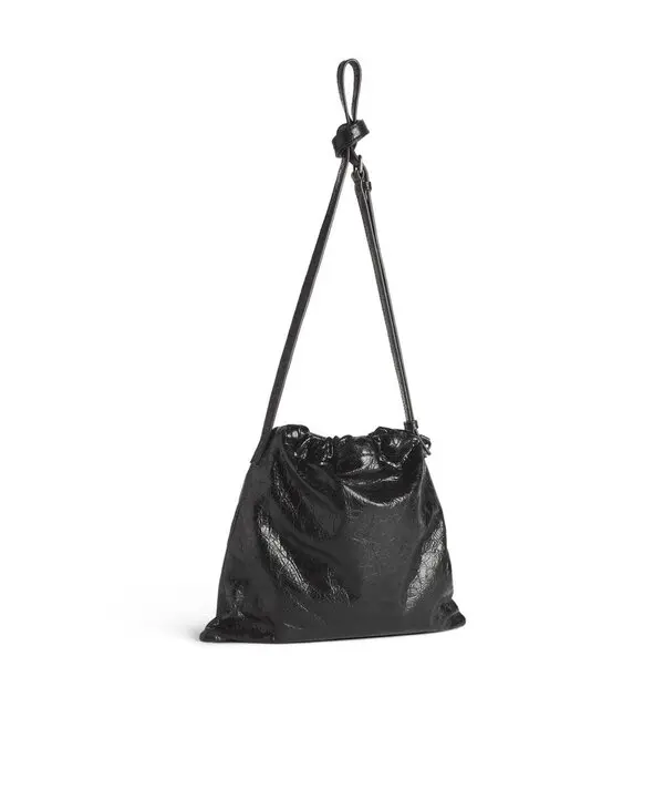 Balenciaga Logo Detailed Drawstring Shoulder Bag - Black