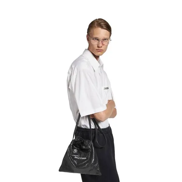 Balenciaga Logo Detailed Drawstring Shoulder Bag - Black