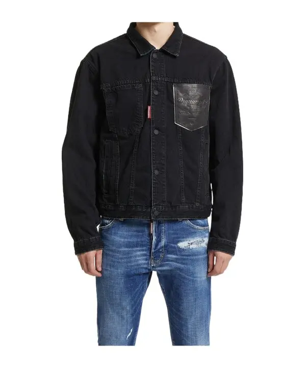 Dsquared2 Oversized Denim Jacket With Lapel Collar - Black