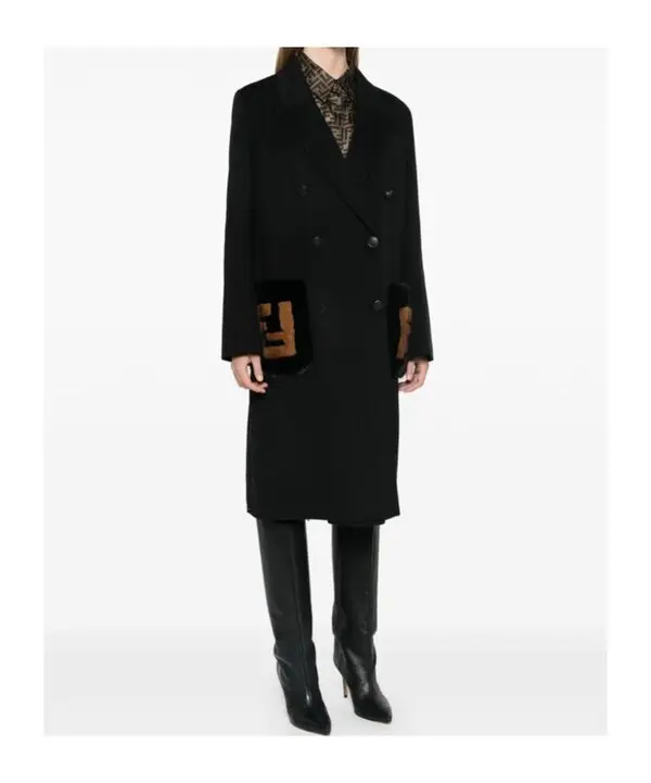 Fendi Double Breasted Trench Coat With Fur Pockets - Black
