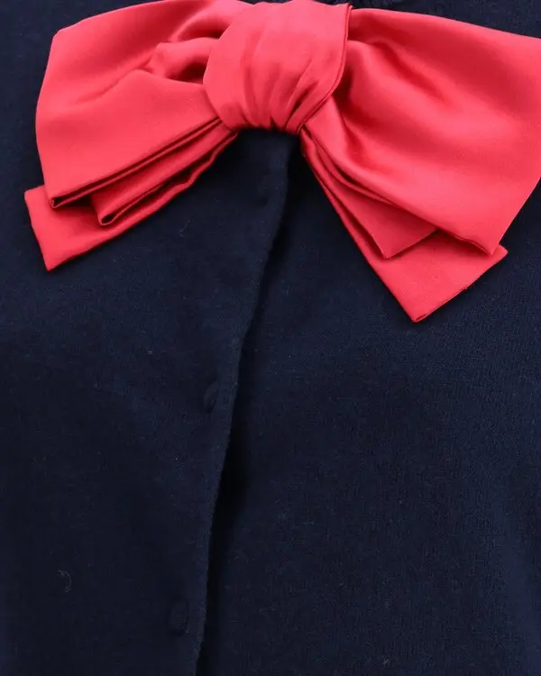 Valentino Garavani Navy Blue Cardigan With Red Bow Detail