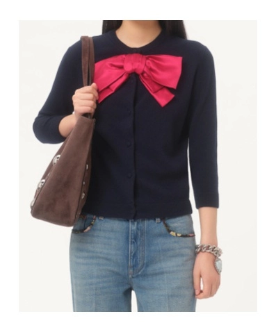 Valentino Garavani Navy Blue Cardigan With Red Bow Detail