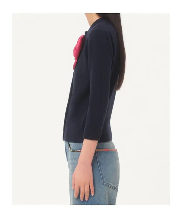 Valentino Garavani Navy Blue Cardigan With Red Bow Detail