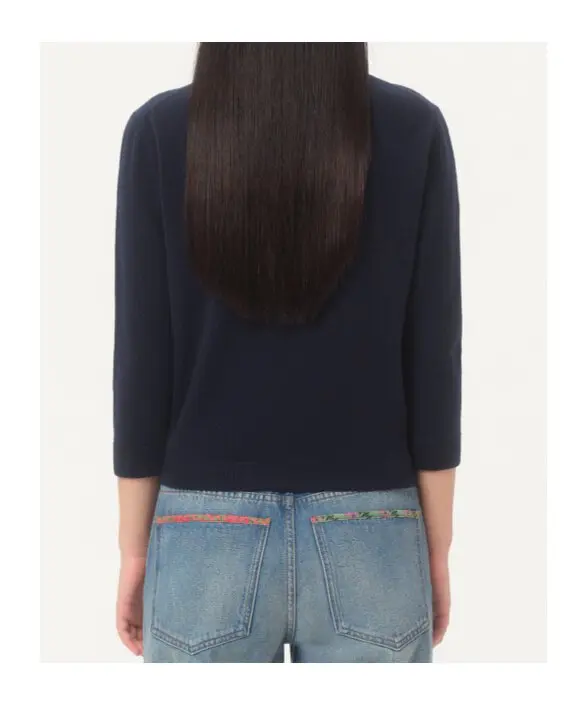 Valentino Garavani Navy Blue Cardigan With Red Bow Detail