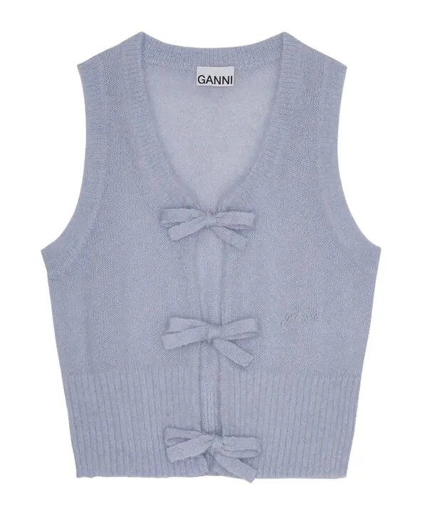 GANNI Mohair Vest With Bow Details - Gray