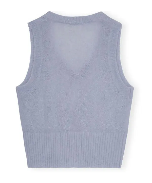 GANNI U-neck Knit Vest With Bow Straps - Gray
