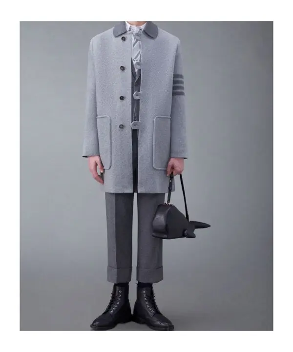 Thom Browne Coat With Stripe Detail And Logo Patch