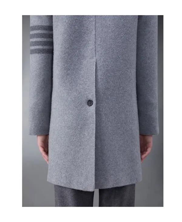 Thom Browne Coat With Stripe Detail And Logo Patch