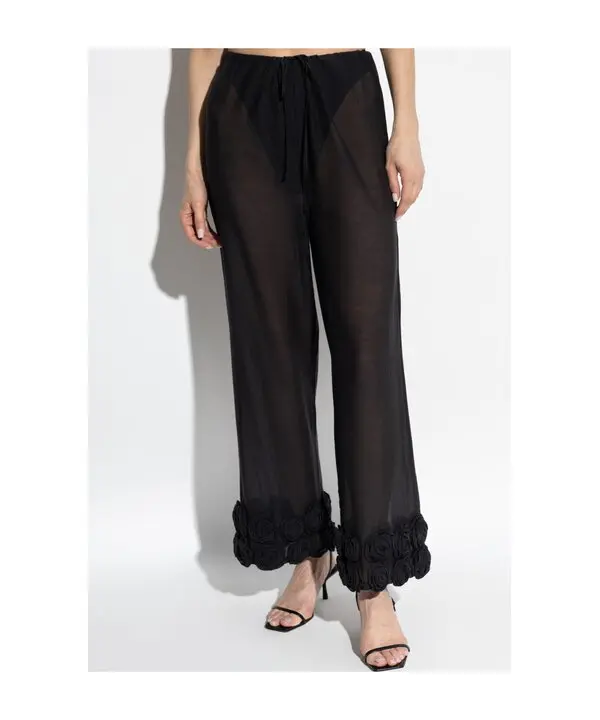 Oseree Floral Appliqué Wide-leg Trousers