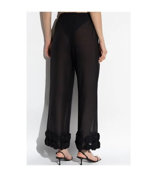 Oseree Floral Appliqué Wide-leg Trousers