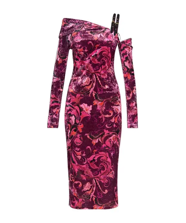 Versace Printed Buckled Midi Dress