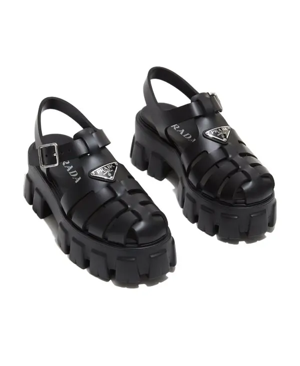 Prada Monolith Foam Rubber Platform Sandals - Black