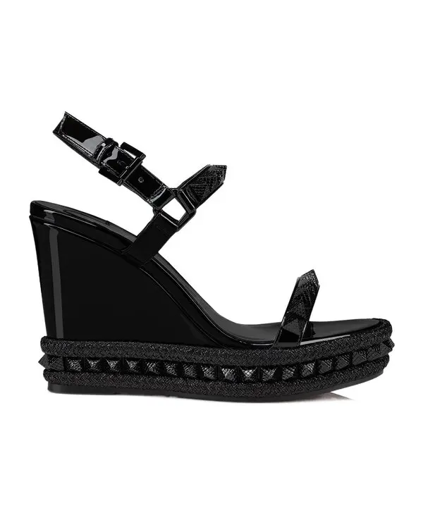 CHRISTIAN LOUBOUTIN Pyraclou Open Toe Wedge Sandals - Black