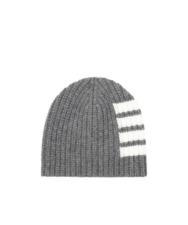 Thom Browne 4-bar Stripe Knitted Beanie - Gray
