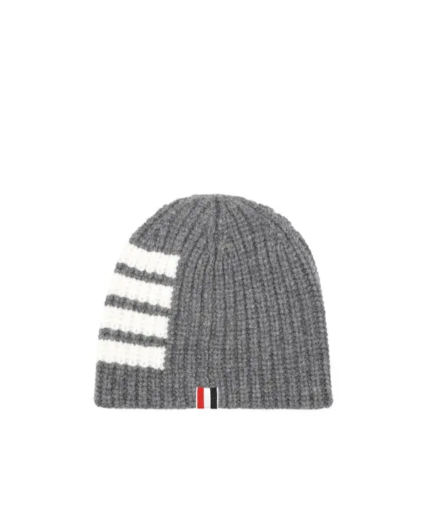 Thom Browne 4-bar Stripe Knitted Beanie - Gray