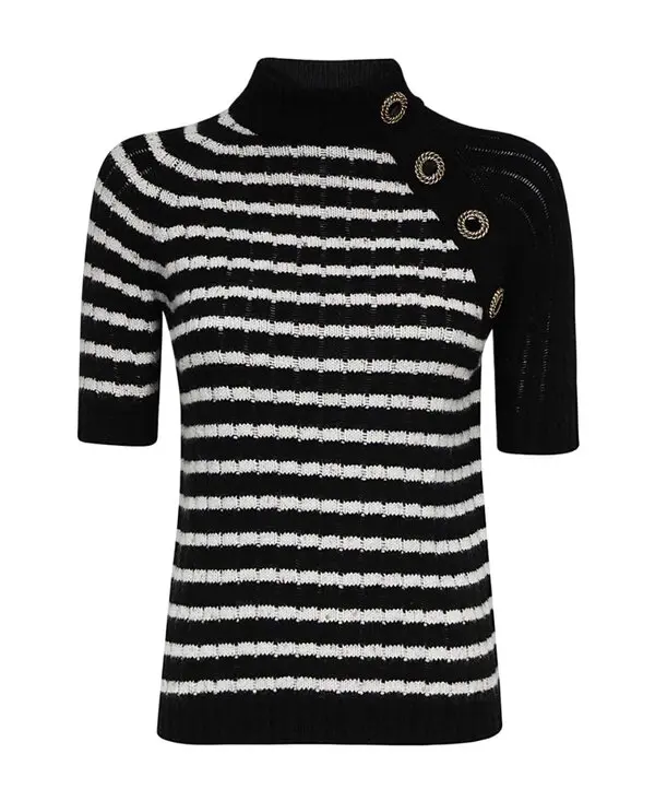 Balmain Striped Knitted Top With Decorative Buttons
