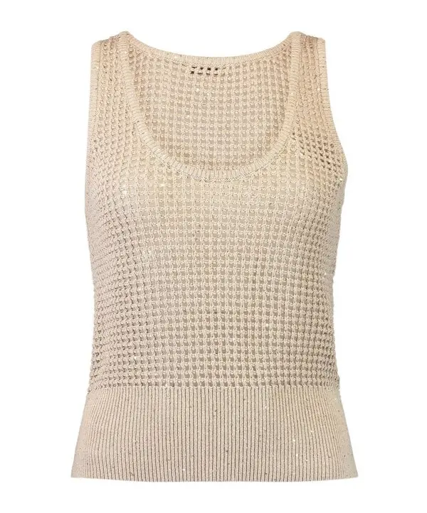 Brunello Cucinelli Sleeveless Knitted Tank Top - Beige