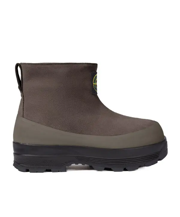 Stone Island Suede Ankle Boots With Logo Patch - Military Green