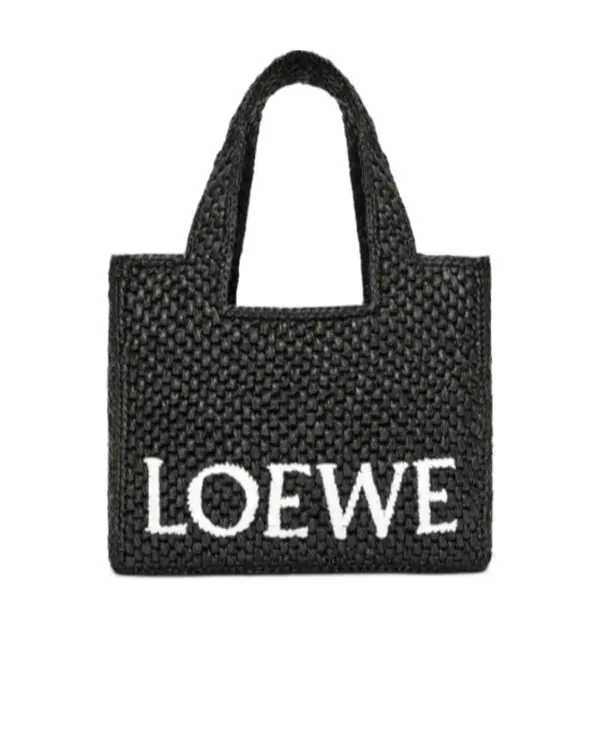 Loewe Logo Embroidered Raffia Tote Bag - Black