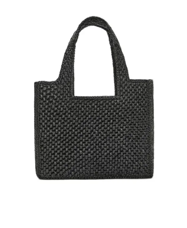 Loewe Logo Embroidered Raffia Tote Bag - Black