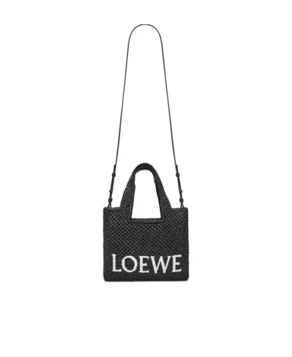Loewe Logo Embroidered Raffia Tote Bag - Black