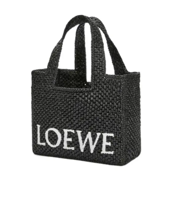 Loewe Logo Embroidered Raffia Tote Bag - Black