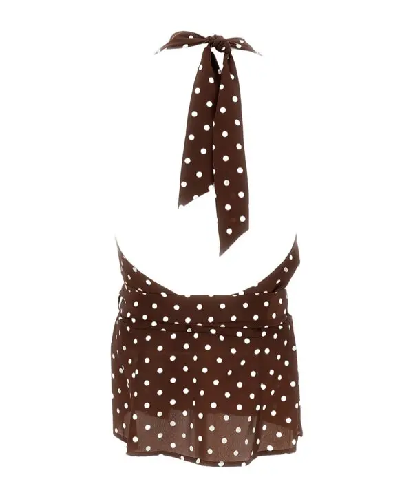 P.a.r.o.s.h Halterneck Polka Dot Top With Waist Tie - Red