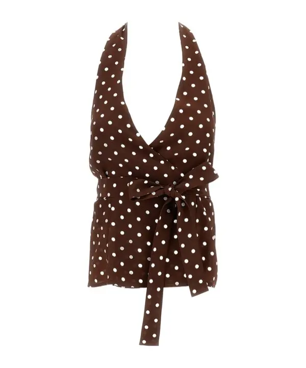 P.a.r.o.s.h Halterneck Polka Dot Top With Waist Tie - Red