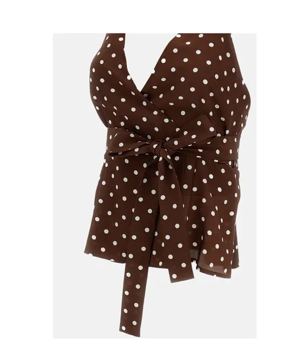 P.a.r.o.s.h Halterneck Polka Dot Top With Waist Tie - Red