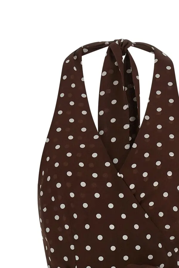 P.a.r.o.s.h Halterneck Polka Dot Top With Waist Tie - Red
