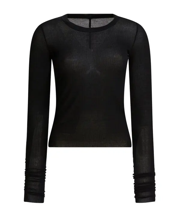 Rick Owens Temple Cropped Rib Ls T-shirt - Black