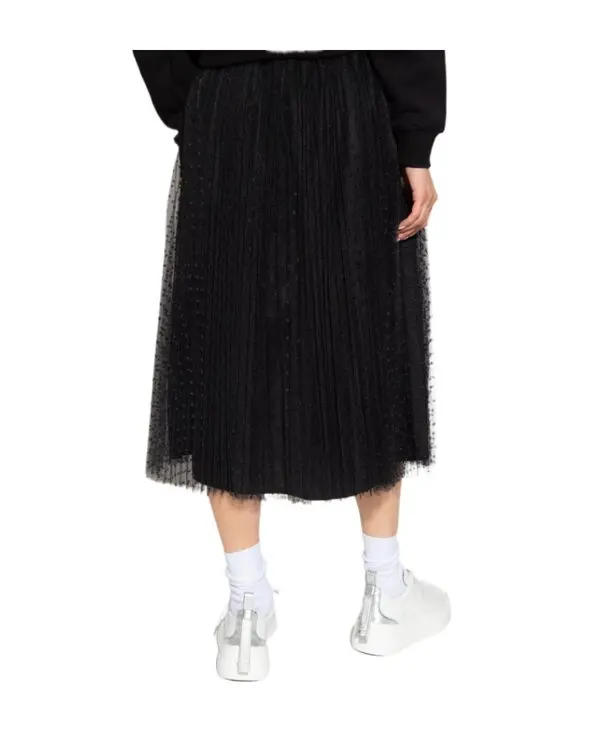 Red Valentino Pleated Tulle Midi Skirt With Polka Dots - Black
