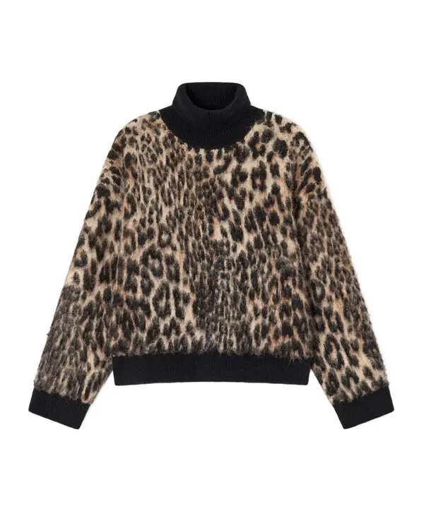 GANNI Leopard-printed Turtleneck Jumper