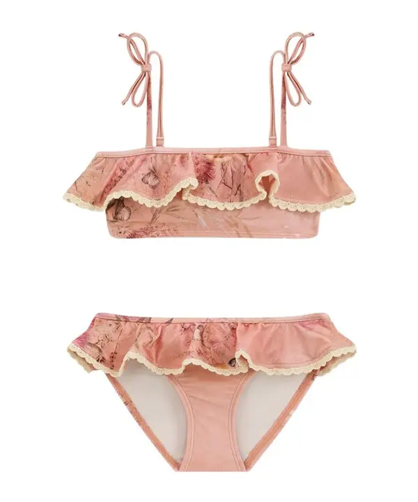 Zimmermann Ruffled Floral Print Bikini - Pink Plants And Flowers