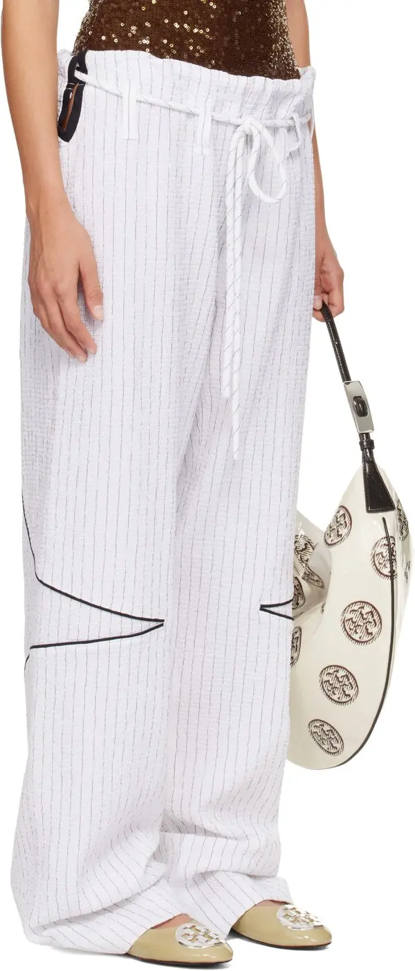 Tory Burch Cotton Baggy Pants With Stripes And Contrast Piping