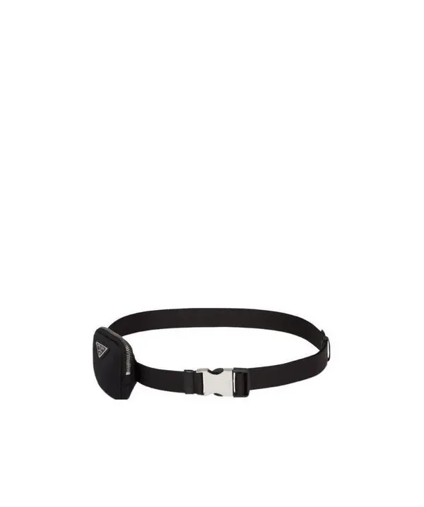 Prada Woven Nylon Belt With Enamel Triangle Logo - Black