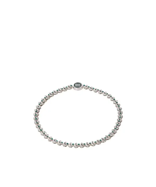Miu Miu Metal Necklace With Crystals And Enamel Clasp - Billiard Green