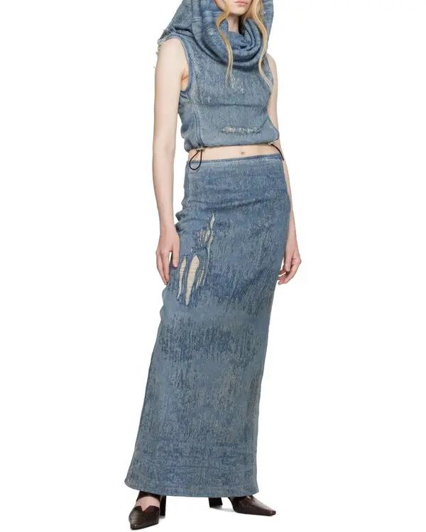 DIESEL® De-vania Fsg Top With Distressed Denim And Drawstring Hem