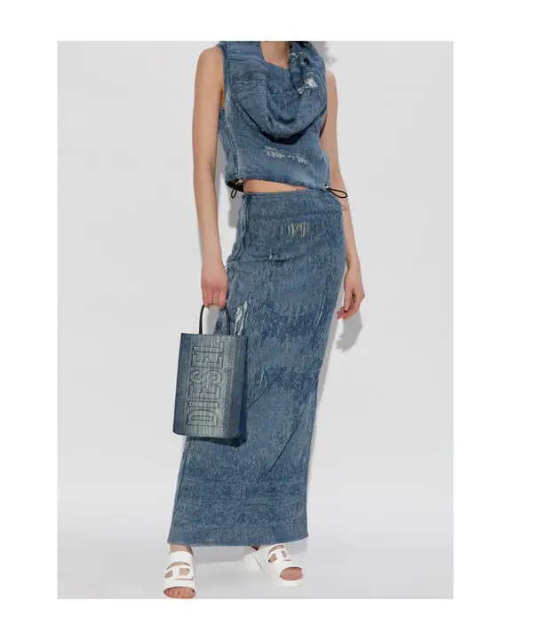 DIESEL® De-vania Fsg Top With Distressed Denim And Drawstring Hem