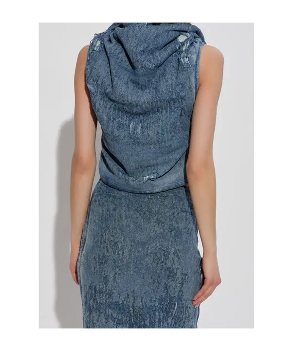 DIESEL® De-vania Fsg Top With Distressed Denim And Drawstring Hem
