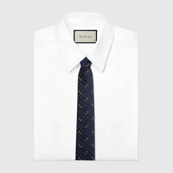 Gucci Horsebit Embroidered Neck Tie - Black