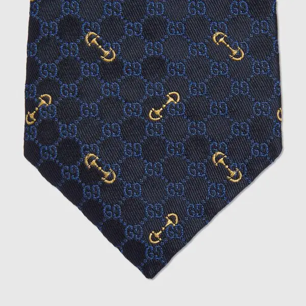 Gucci Horsebit Embroidered Neck Tie - Black