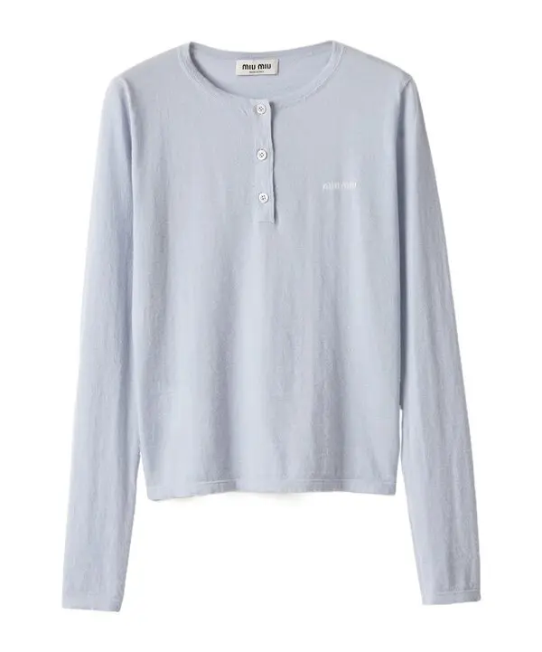Miu Miu Cashmere Henley Sweater - Sky-blue