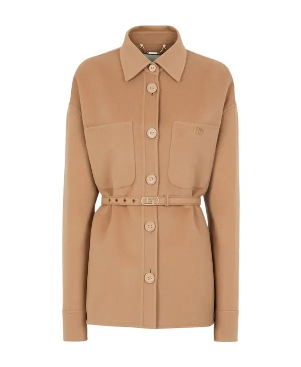 Fendi Logo Plaque Belted Jacket