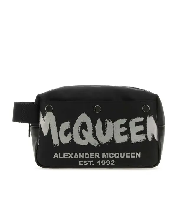 Alexander McQueen Logo Printed Zipped Toiletry Bag - Black