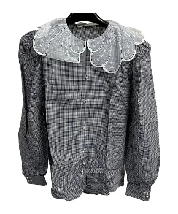 Alessandra Rich Plaid Button-up Shirt With Lace Collar