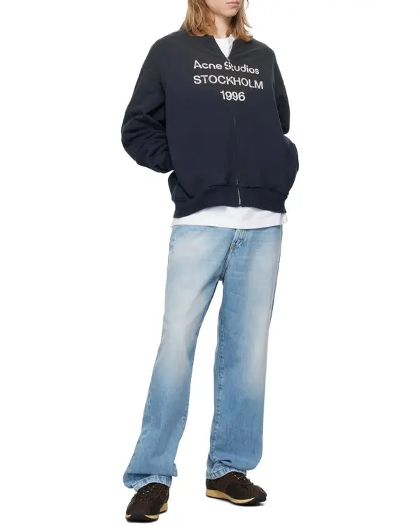 Acne Studios Logo Printed Zip-up Sweatshirt - Black