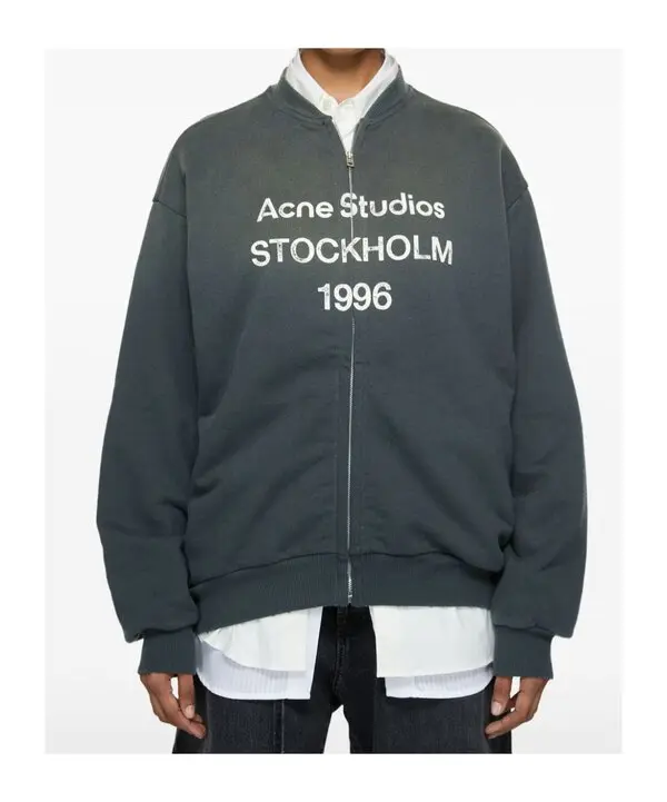 Acne Studios Logo Printed Zip-up Sweatshirt - Black