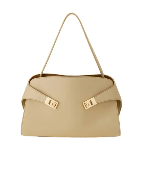FERRAGAMO Hug Small Shoulder Bag With Gancini Buckle - Stone